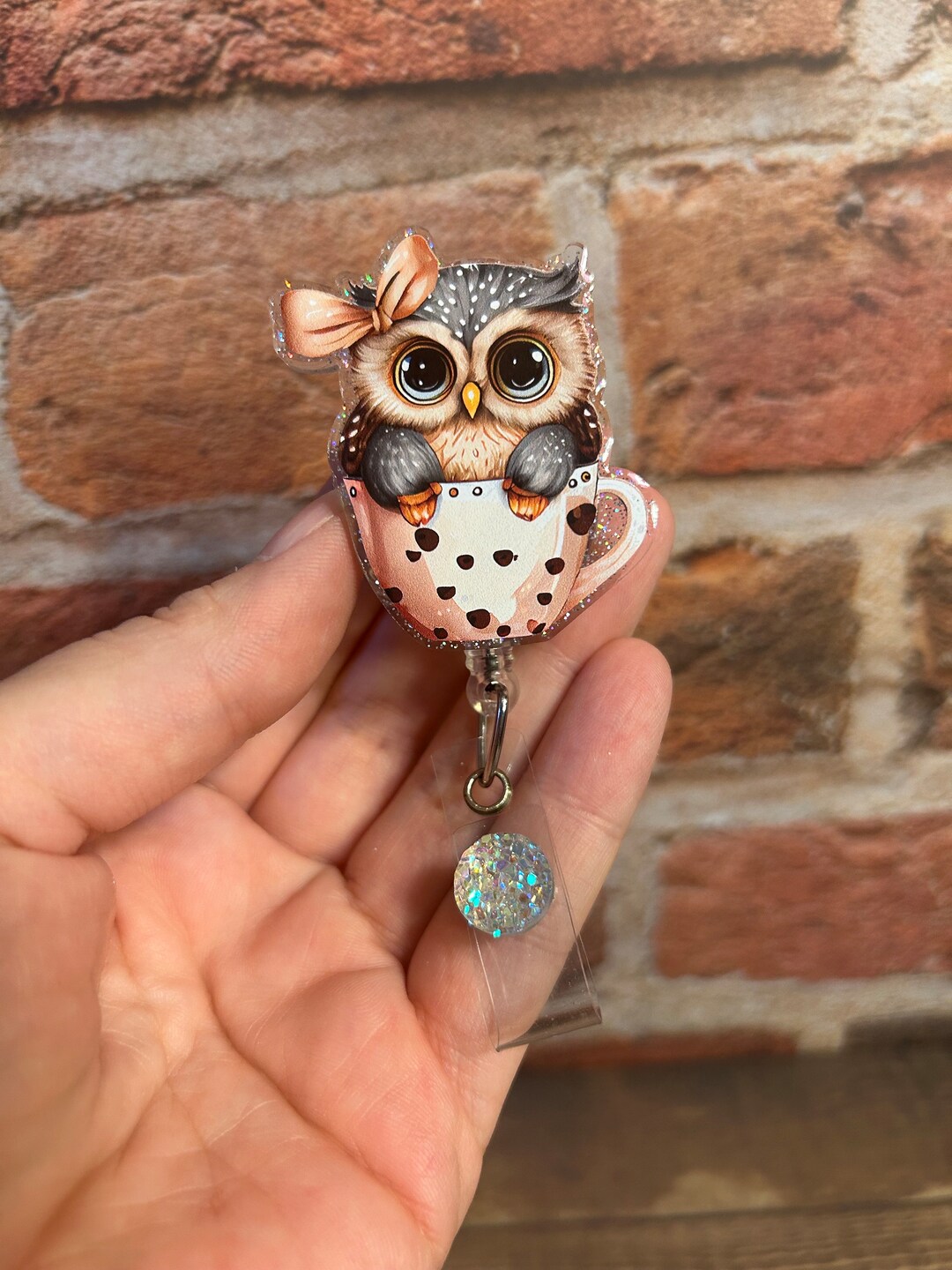 Owl Coffee Cup Badge Reel, Owl, ID Holder, Badge Holder, Retractable ...