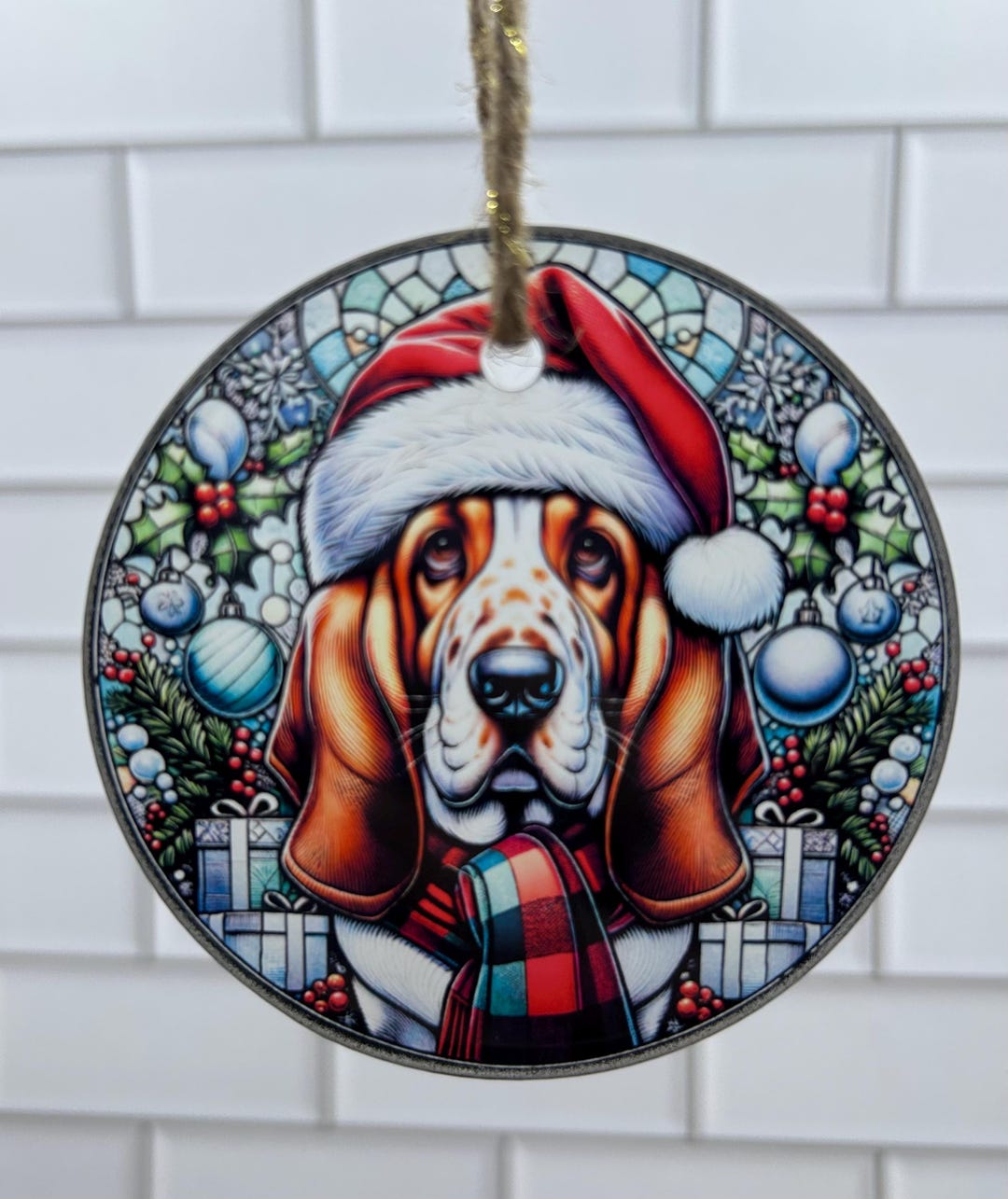 Basset Hound Christmas Ornament, Faux Stained Glass, Frosted Glass - Etsy