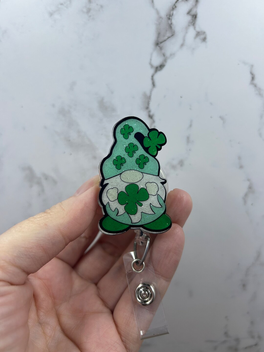 Glittered St. Patrick's Day Gnome Badge Reel, Interchangeable - Etsy