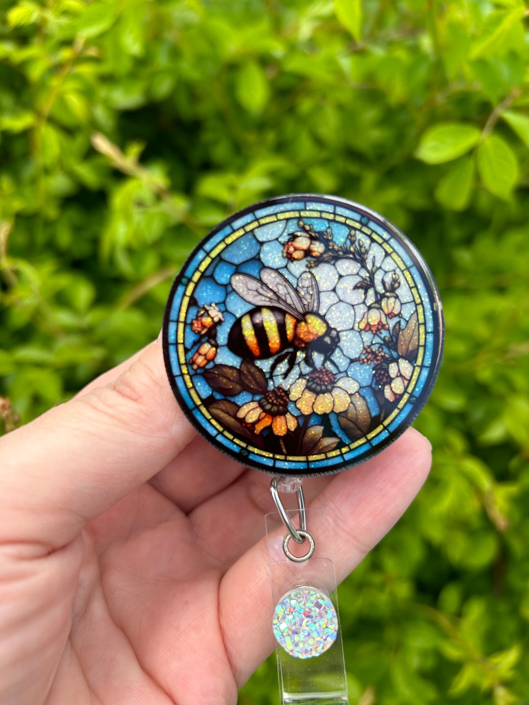 Stained Glass Bumblebee Badge Reel, Bumblebee Badge Reel, ID Holder ...
