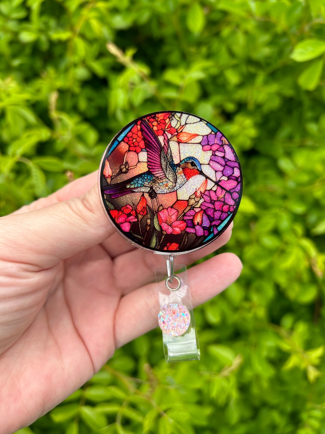 Stained Glass Hummingbird Badge Reel Hummingbird Badge Reel - Etsy