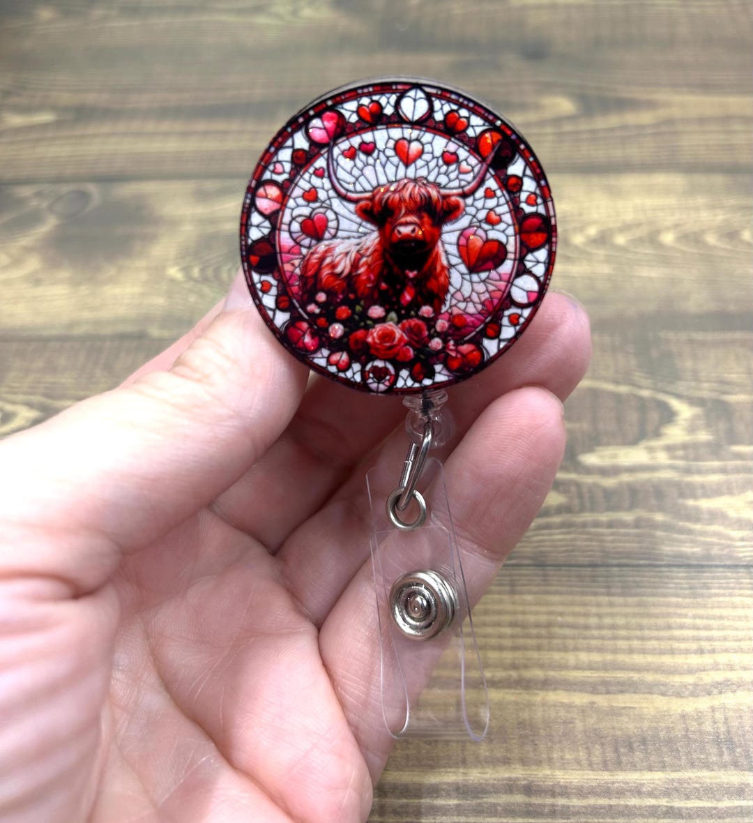 Stained Glass, Highland Cow Badge Reel, Valentines Badge Reel, ID ...