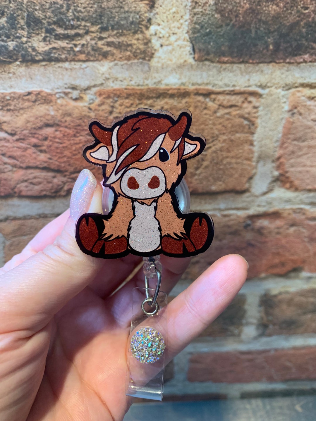 Glitter Highland Cow Badge Reel, Alligator or Belt Clip - Etsy