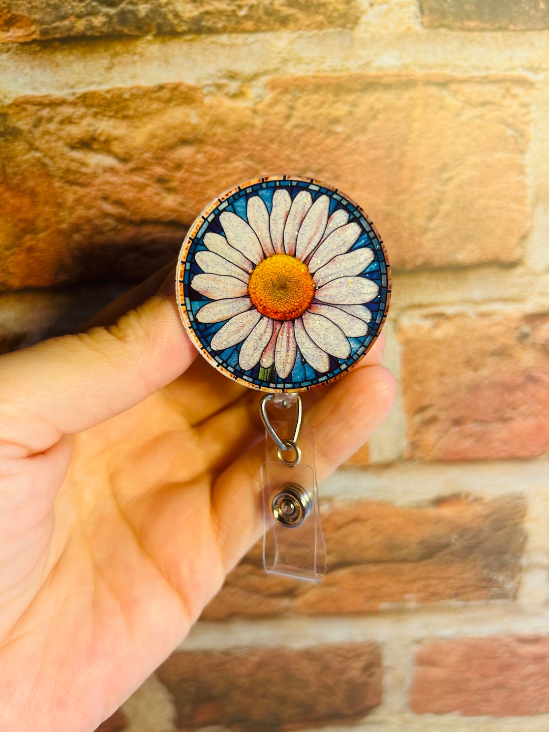 Stained Glass Daisy Badge Reel, Daisy Badge Reel, ID Holder, Badge ...