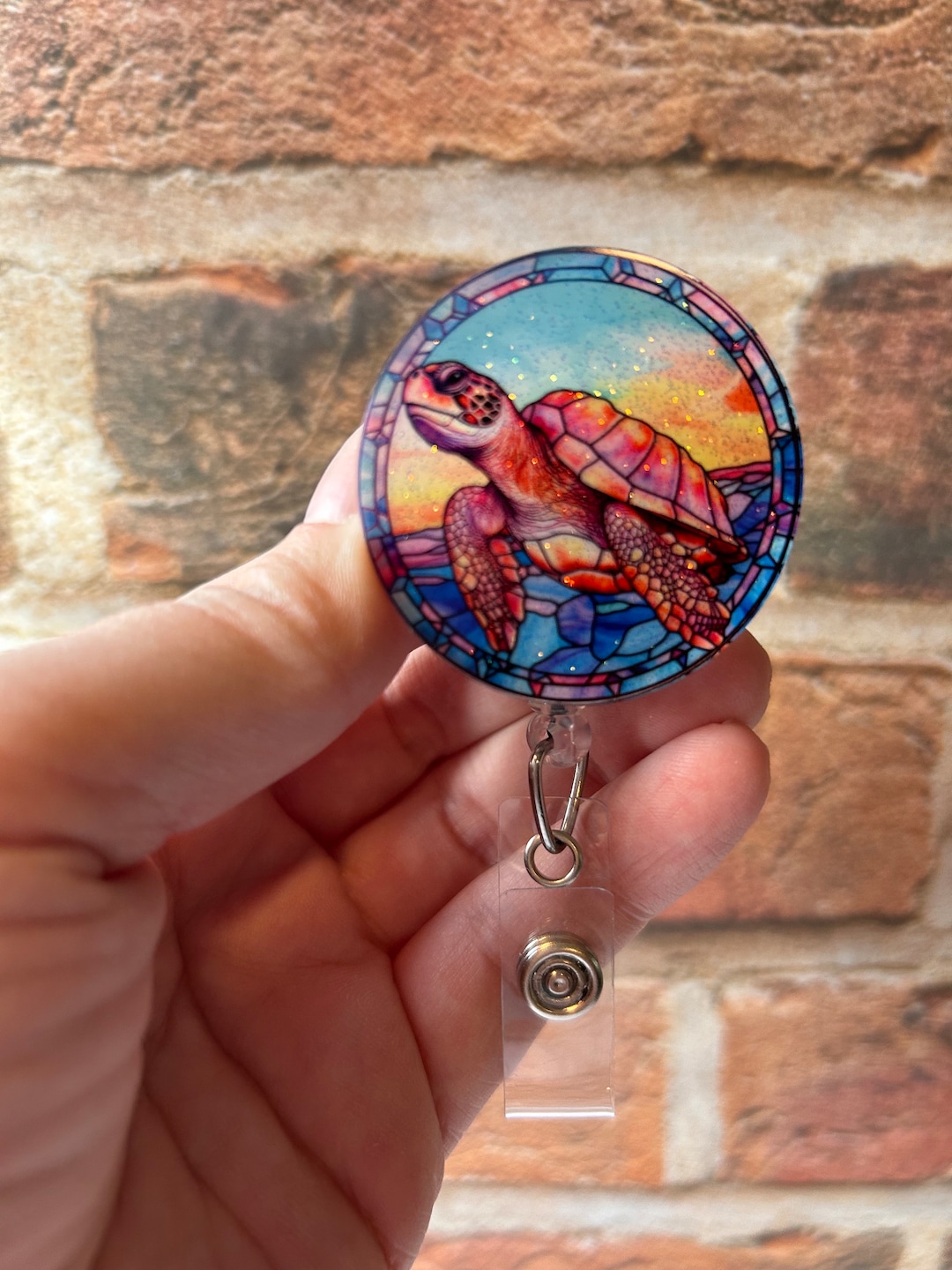 Stained Glass Sea Turtle Badge Reel, ID Holder, Badge Holder ...