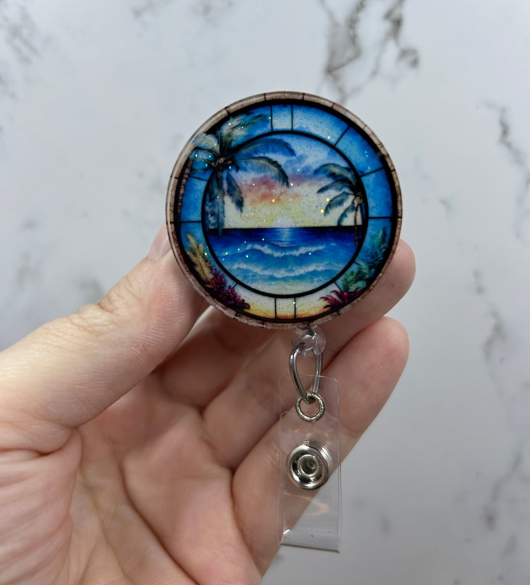 Stained Glass Beach Badge Reel, Beach Badge Reel, ID Holder, Badge ...