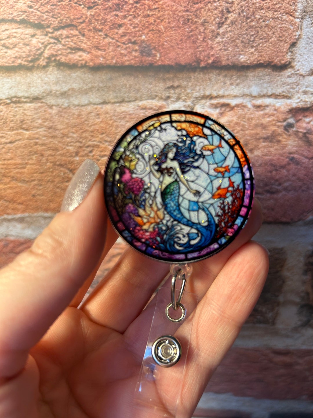 Stained Glass Mermaid Badge Reel, Mermaid Badge Reel, ID Holder, Badge ...