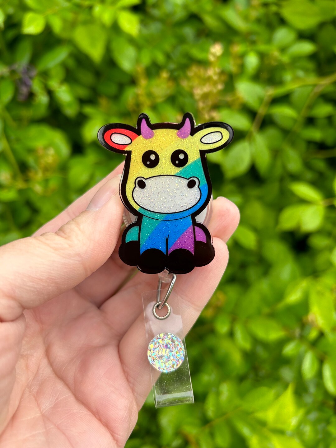 Rainbow Cow Badge Reel, Cow, Badge Holder, Nurse, Retractable Reel ...