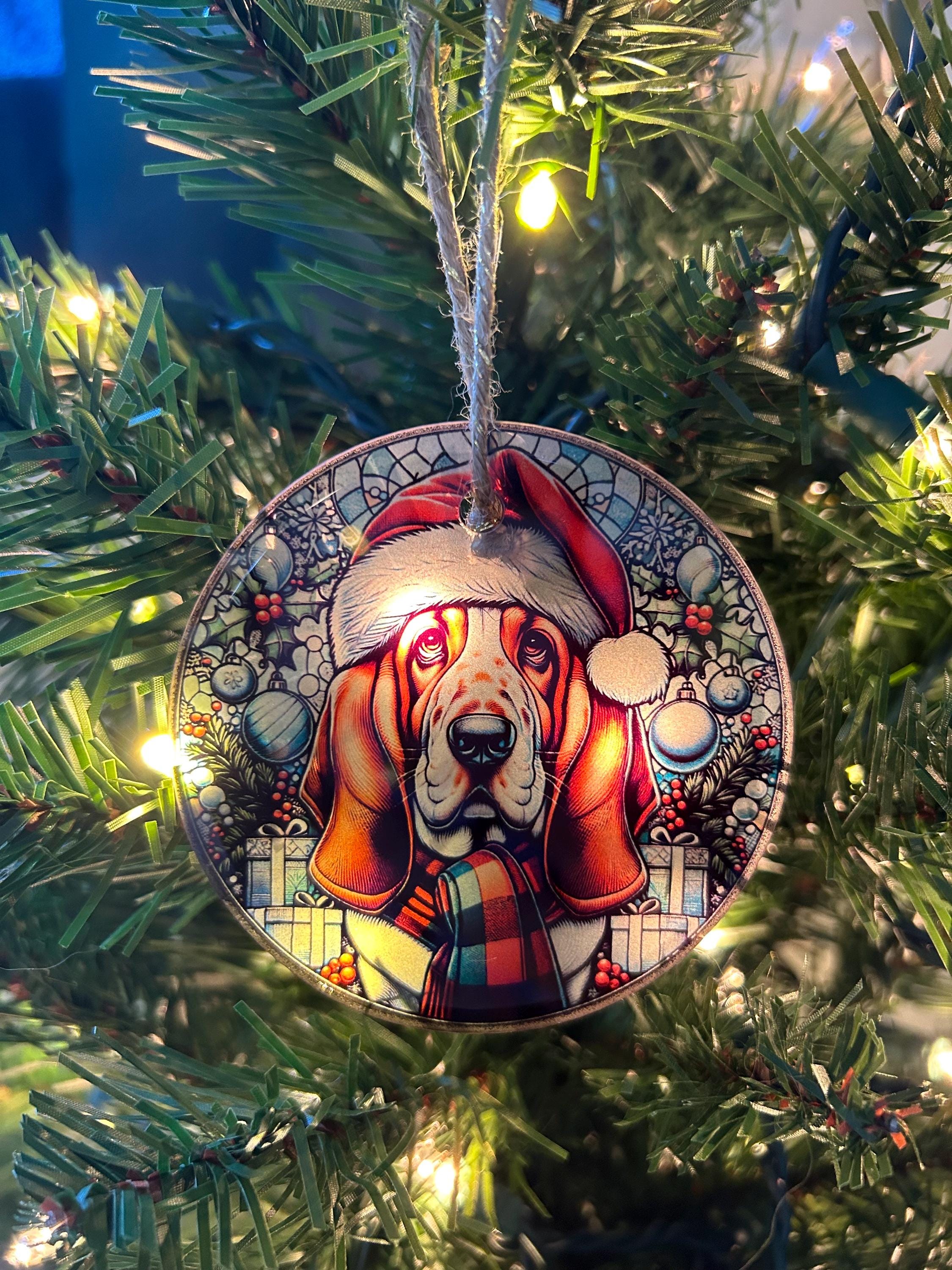 Basset Hound Christmas Ornament, Faux Stained Glass, Frosted Glass - Etsy