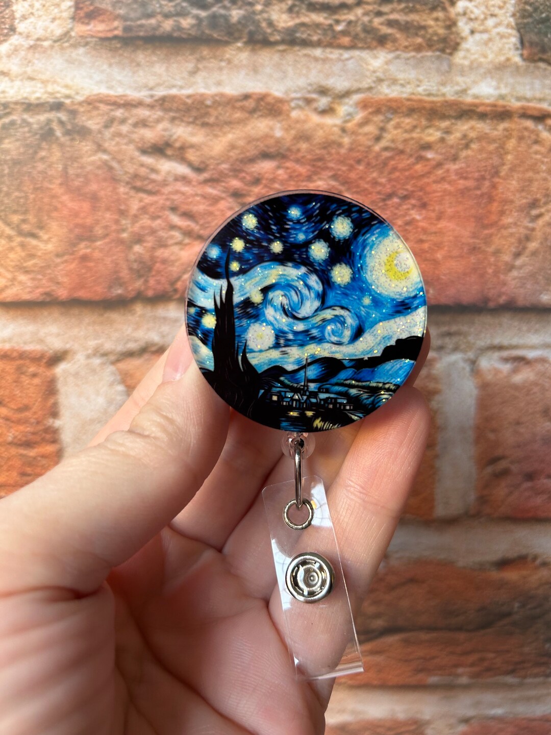 Stained Glass Starry Night Badge Reel, Starry Night, Badge Reel, ID ...
