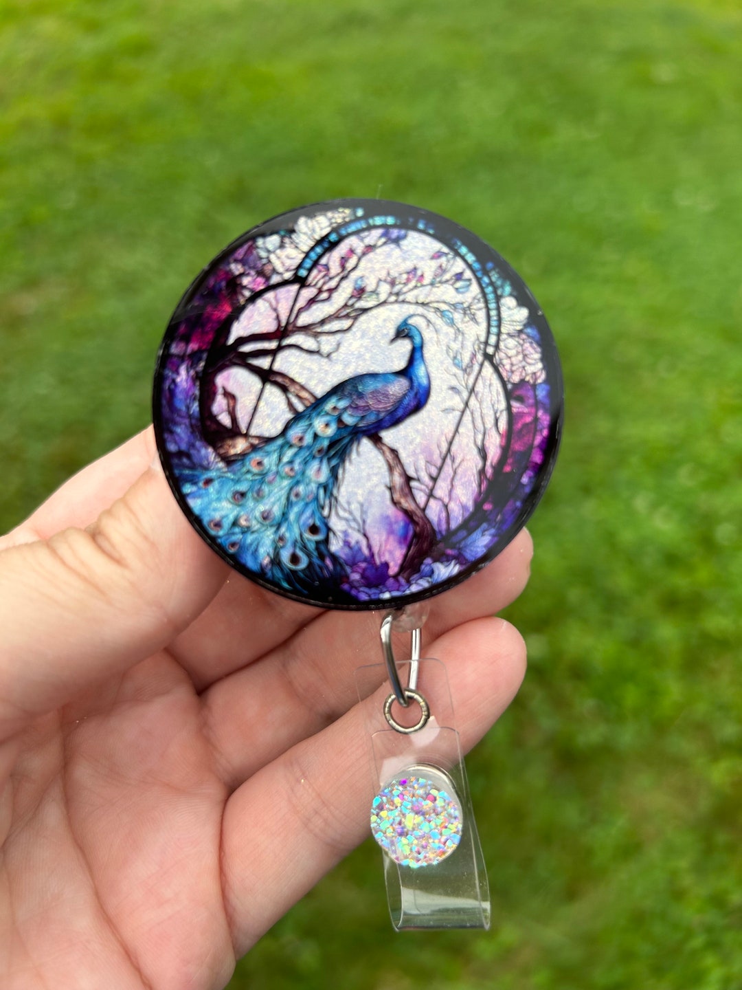 Stained Glass Peacock Badge Reel, ID Holder, Badge Holder, Retractable ...