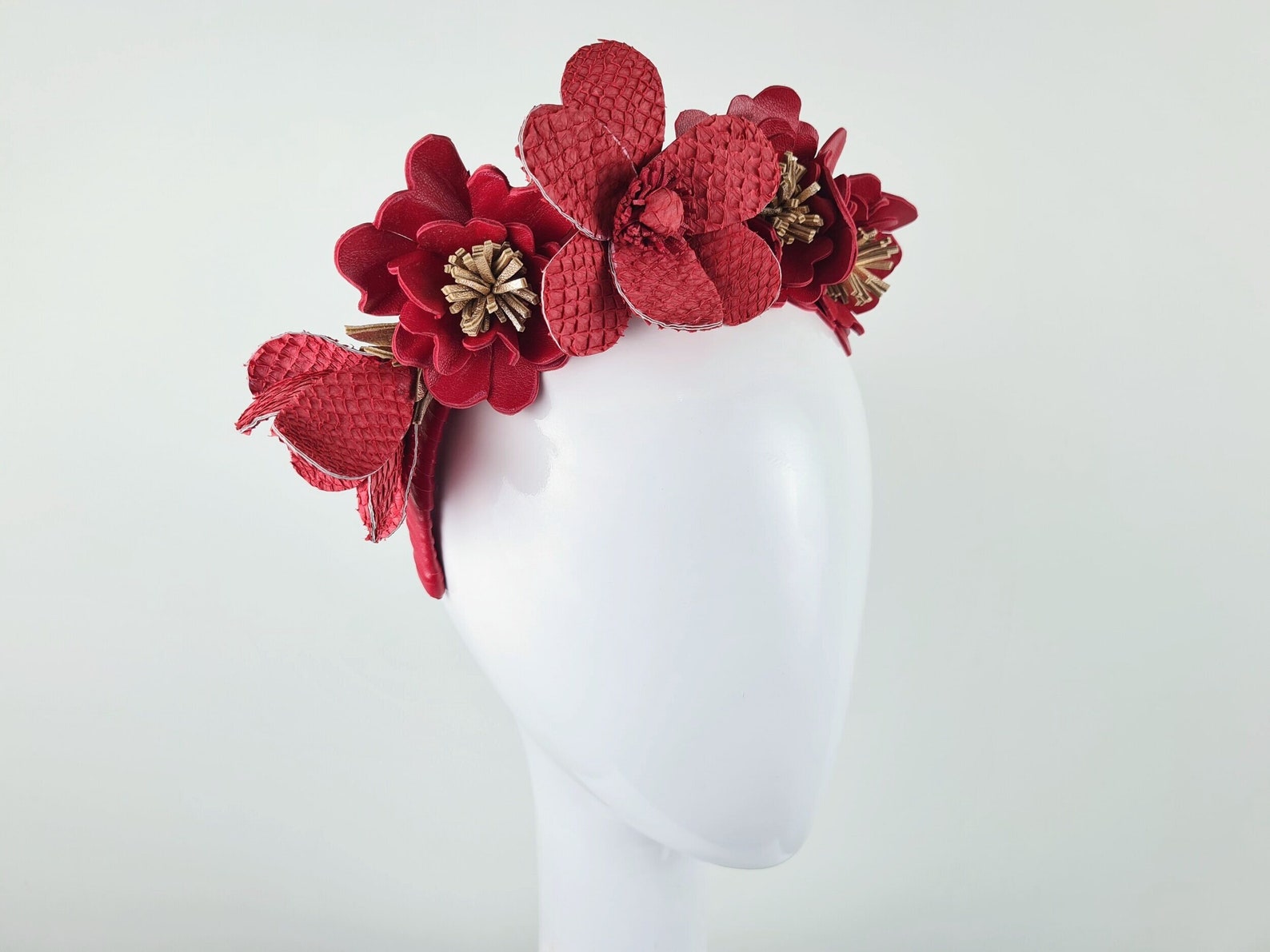 Red Fascinator, Red Crown, Red and Rose Gold Fascinator, Embellished ...