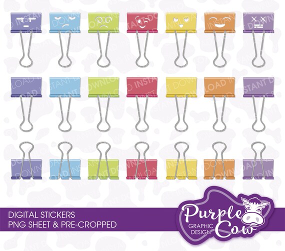 Emoji Fold Back Binder Clip Digital Sticker Set | Etsy