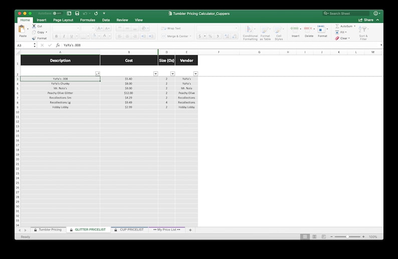 Tumbler Pricing Calculator - Etsy