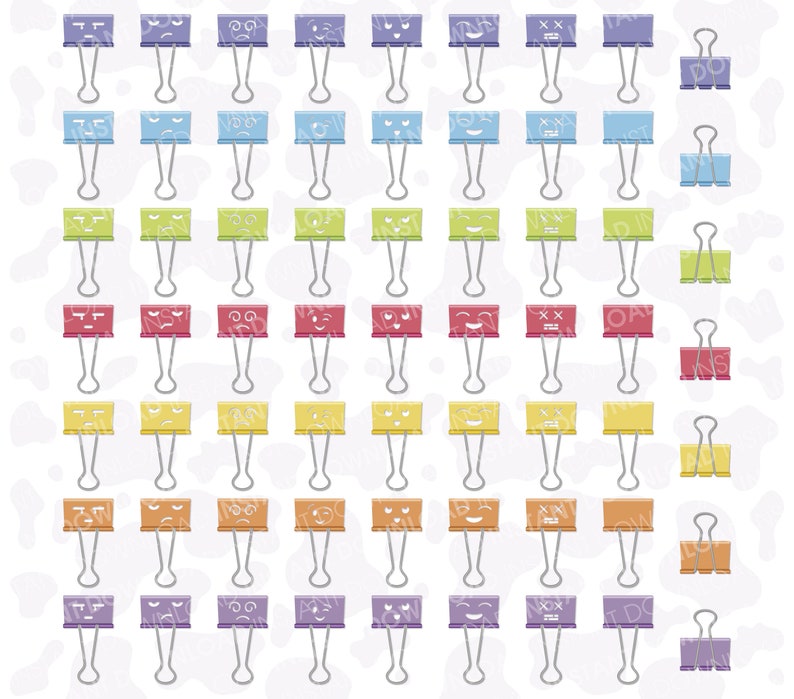 Emoji Fold Back Binder Clip Digital Sticker Set | Etsy