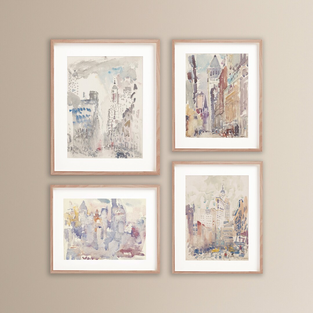 New York City Skyline Watercolor Prints Set of 4 - Digital Download for ...
