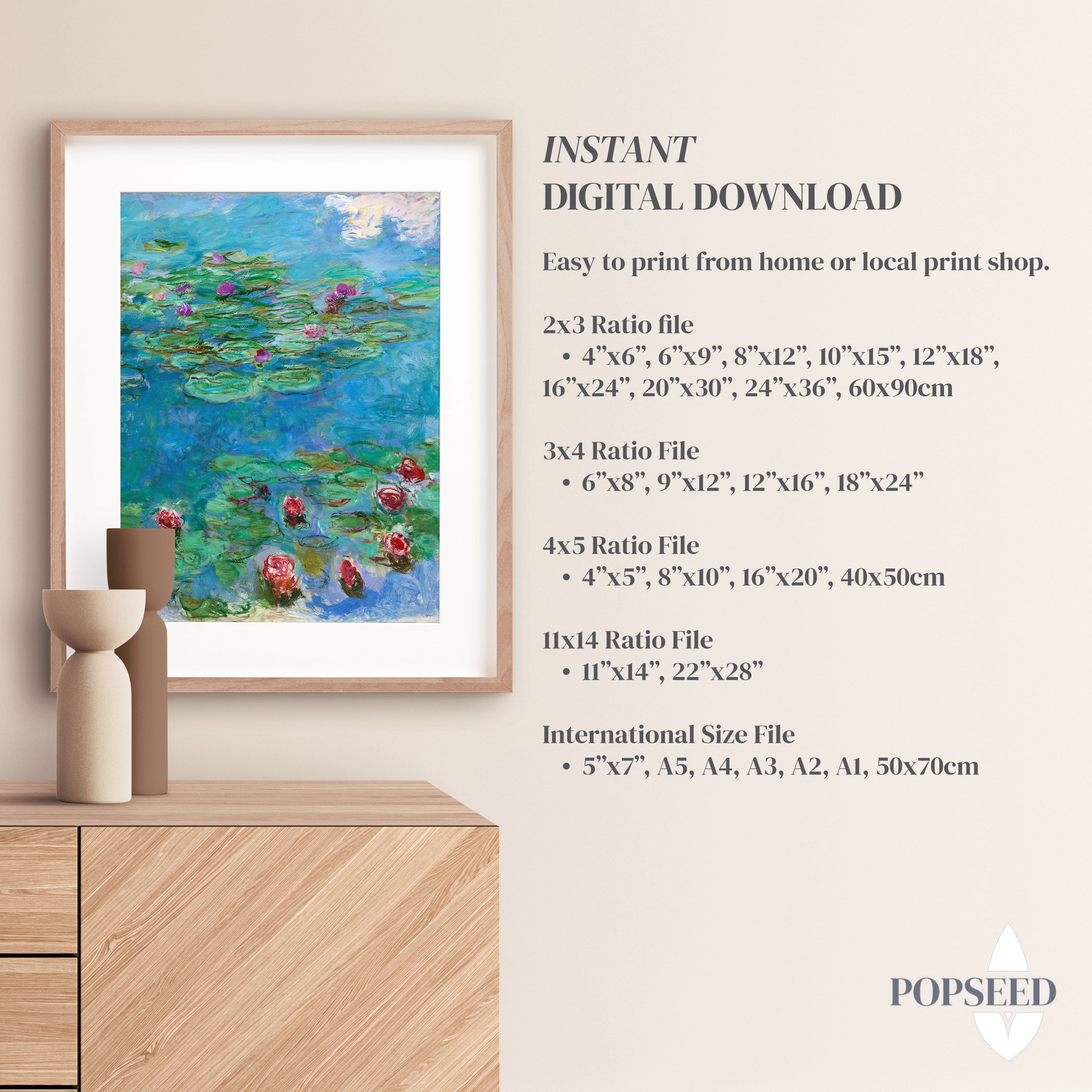Water Lilies Print | Claude Monet | Museum Printable Wall Art | Vintage ...