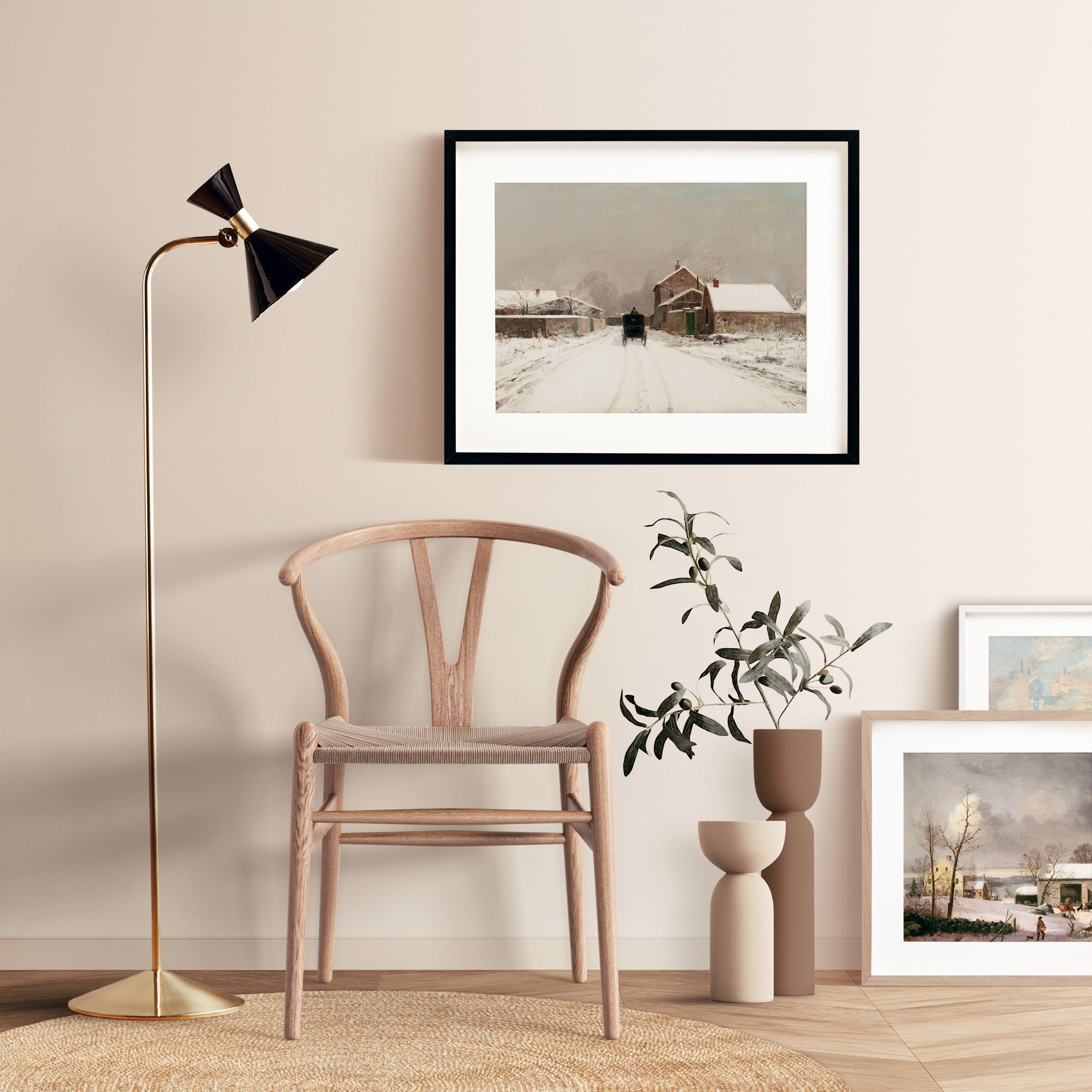 Vintage Neutral Winter Village Scene | Printable Wall Art | Vintage ...