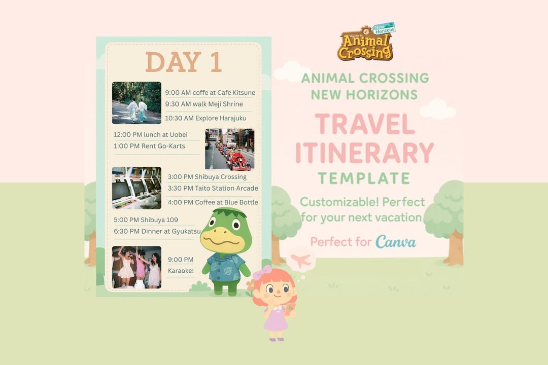 30 Day Animal Crossing TRAVEL ITINERARY Template | ACNH Trip Planner ...