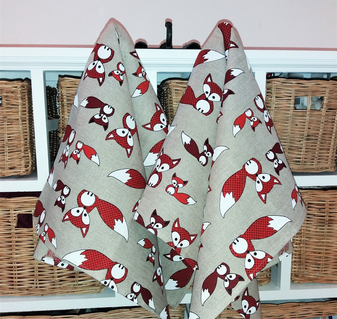 Handmade Cheeky Foxes Tea Towel Kitchen Towel Dish Towel. - Etsy