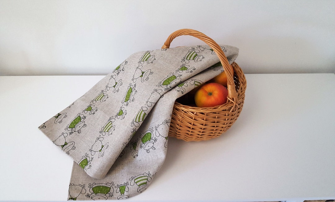 Handmade Linen Cotton Lucky Frogs Tea Towel Kitchen Towel Dish Towel ...