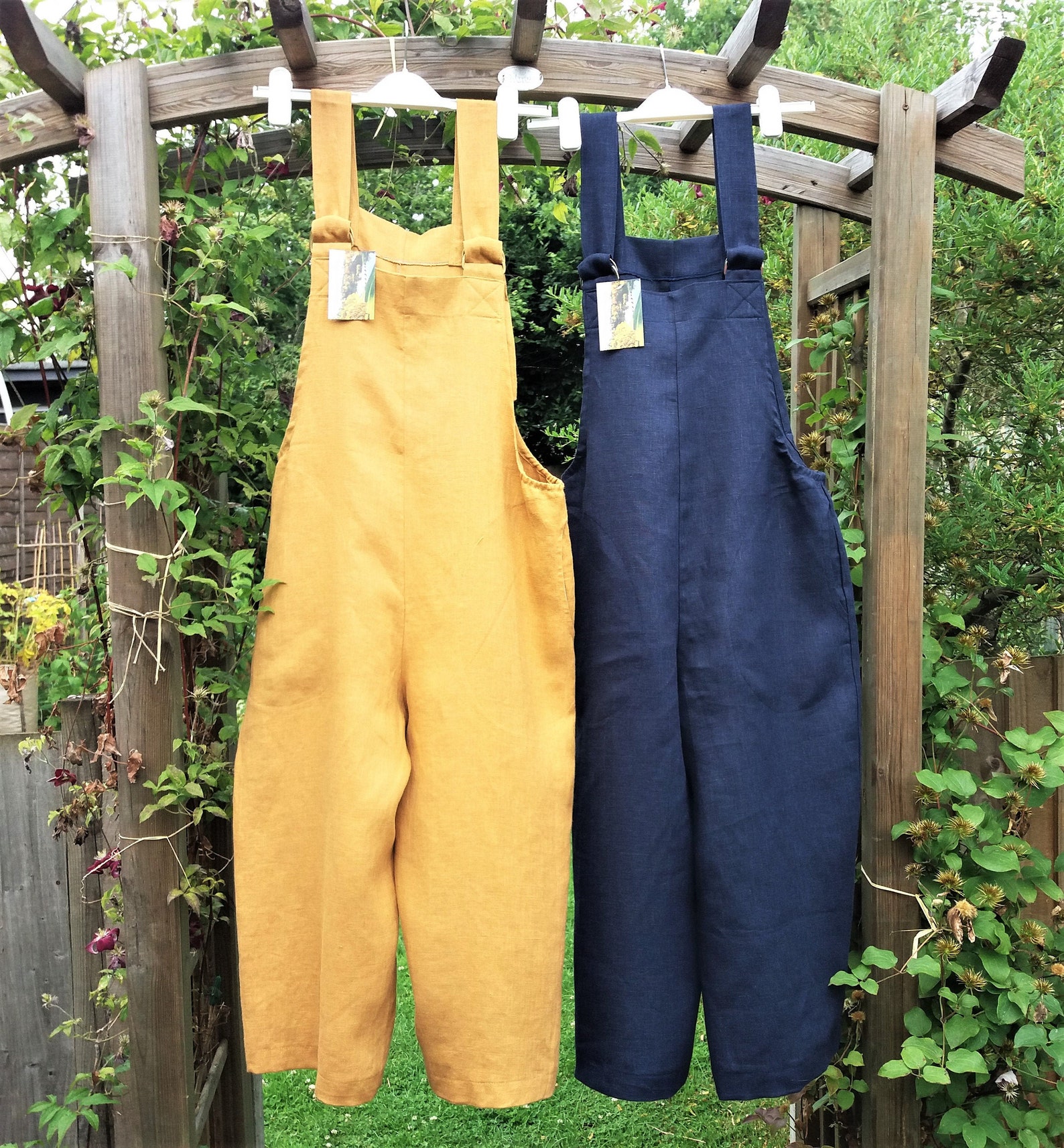 Handmade Soft Linen Ladies Dungarees Jumpsuits Choice of Colours Sizes ...