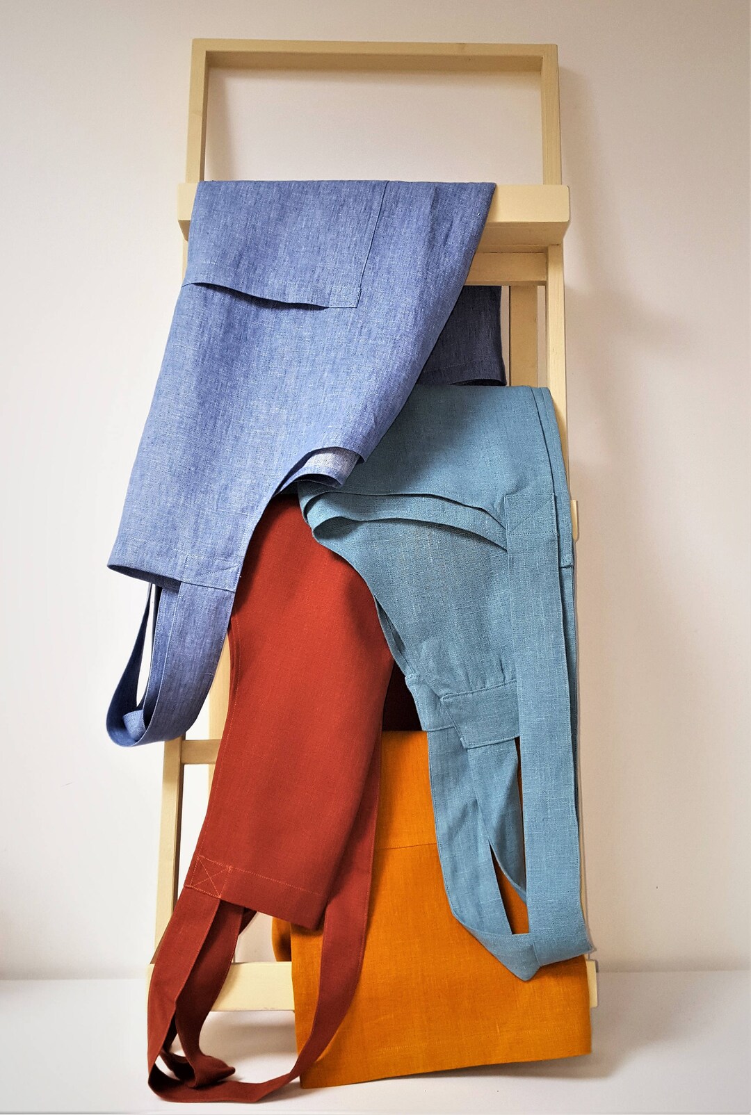 Linen Cross Back Apron: Japanese Style Artist Smock, Double Pocket ...