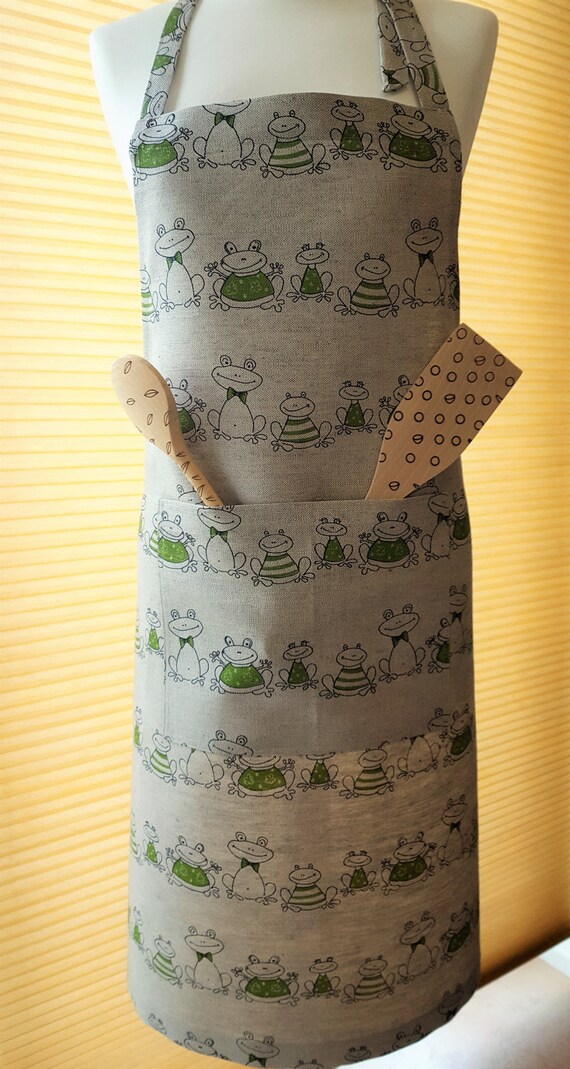 Handmade Decorative Lucky Frogs Linen Cotton Apron. Cooking - Etsy UK