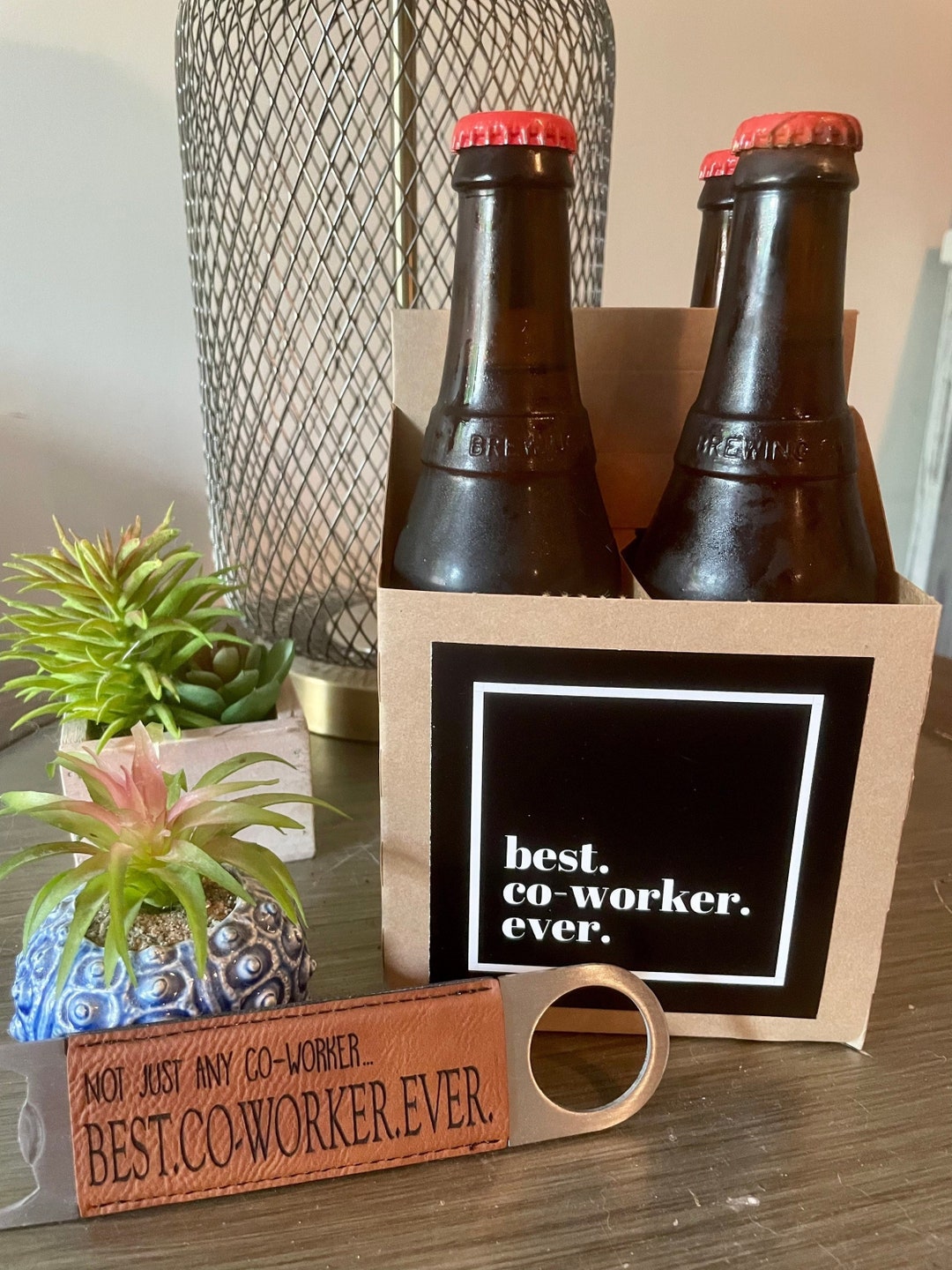 Coworker COMBO Gift Beer Carrier and Bottle Opener, Beer Carton, 4 Pack ...