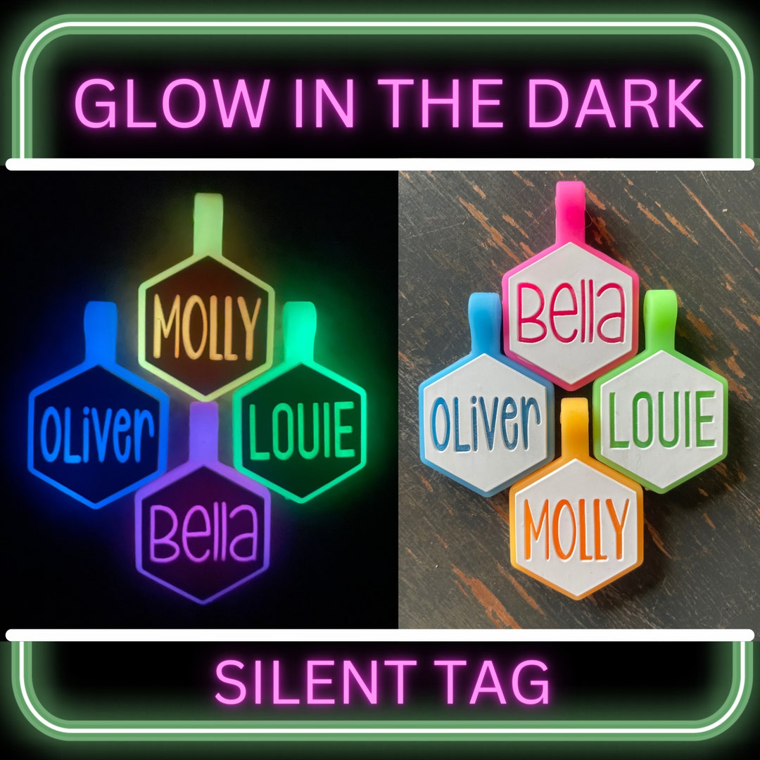 Hexagon Dog Tag, Neon Dog Tag, Glow in the Dark Dog Tag, Silicone Dog ...