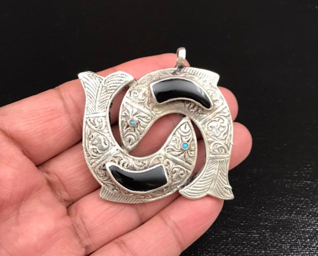 Afghan Tribal Kuchi Double Fish Pendant Handmade Pisces Zodiac Sign ...