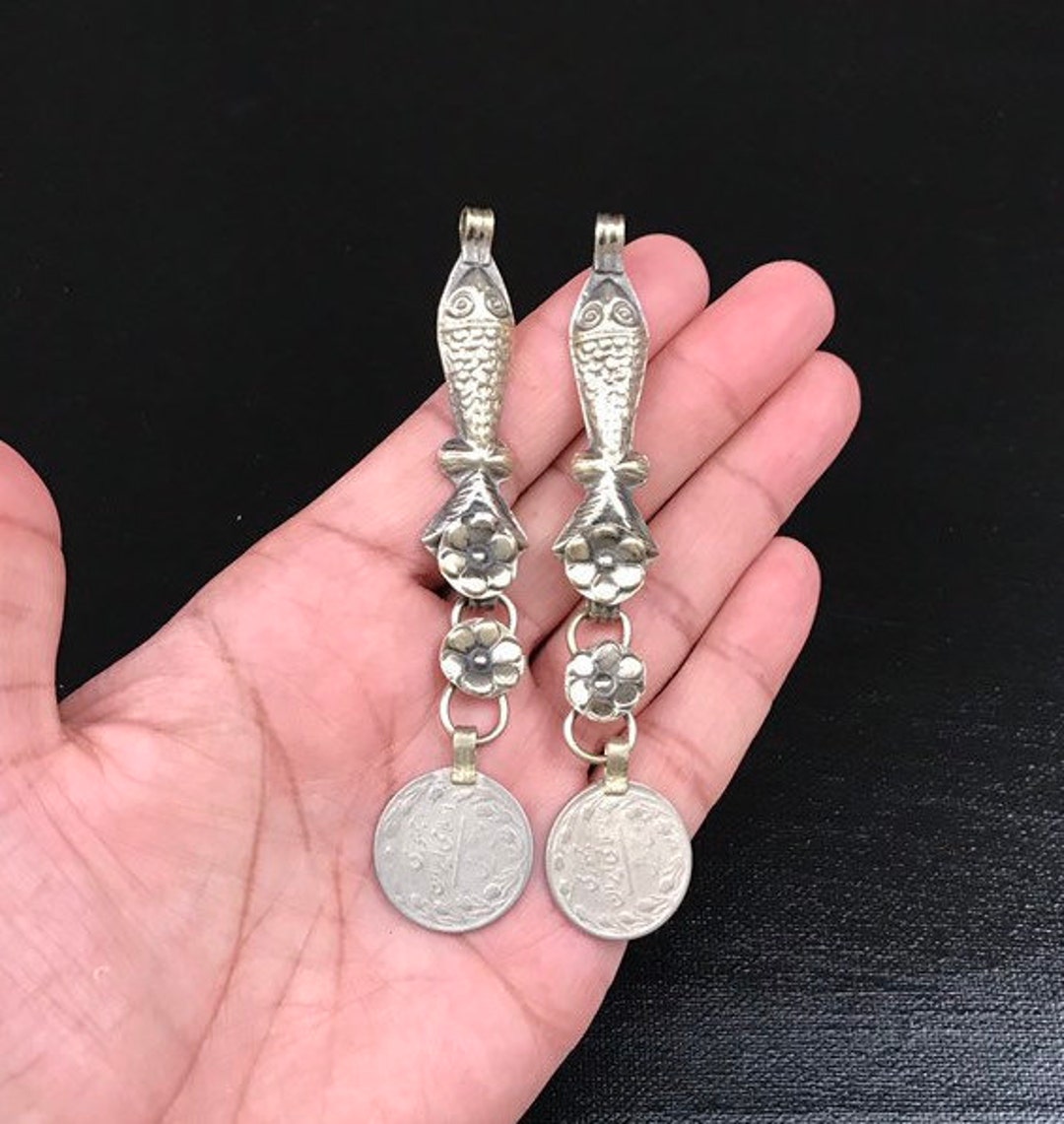Pair of Fish Charms DIY Belly Dancing Costume Supply Vintage Coin ...