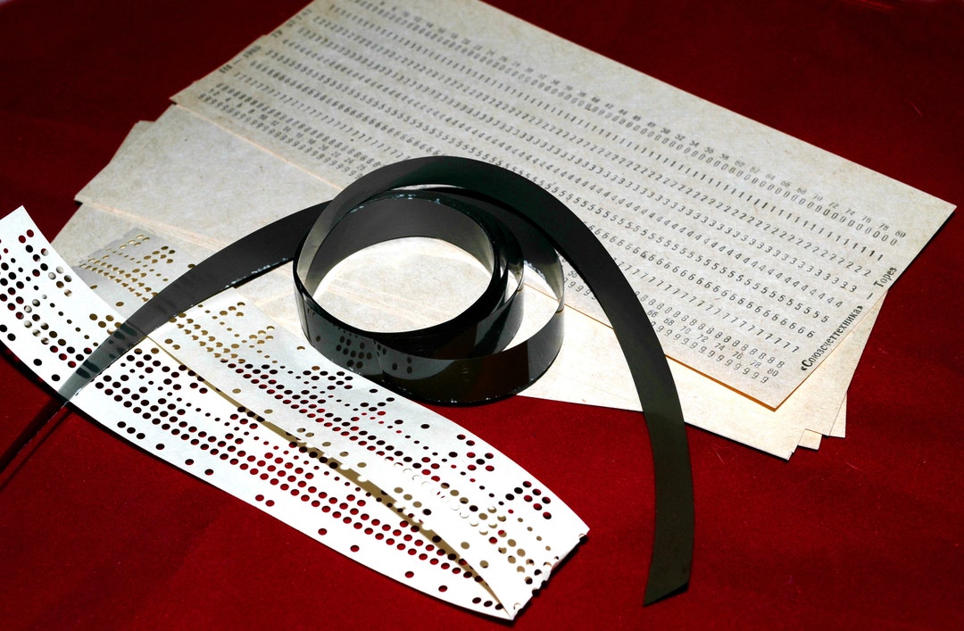 SET of Soviet Punch Cards (IBM 80-column) + Punched Paper Tape ...