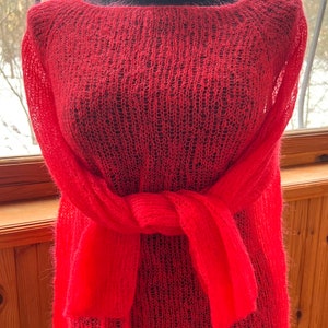 Handmade Women Red Mohair Oversized Sweater Minimalistic Thin Knit ...