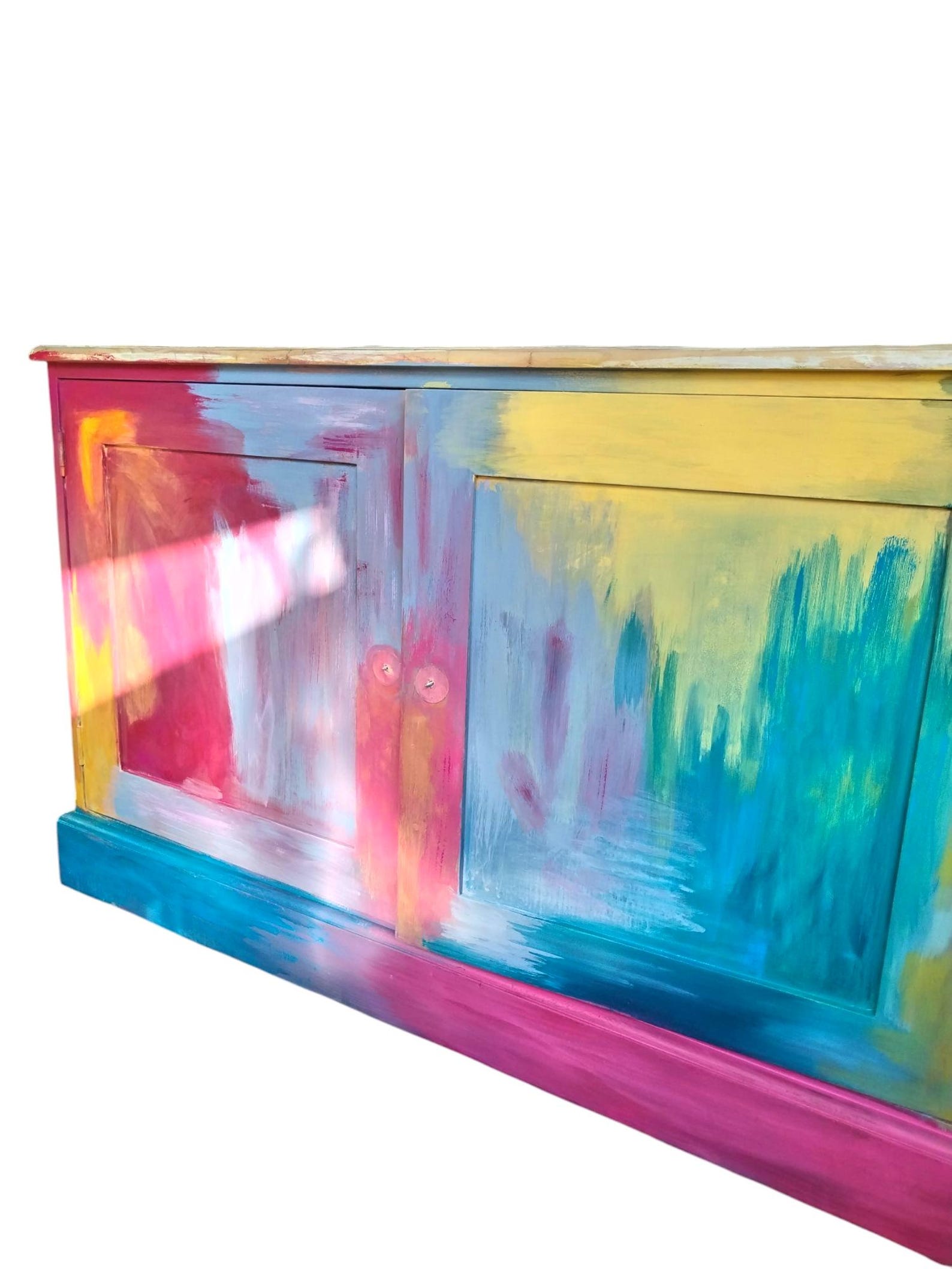 Colourful Sideboard Console Table, Hand Painted Wood Cupboard 2 Doors ...