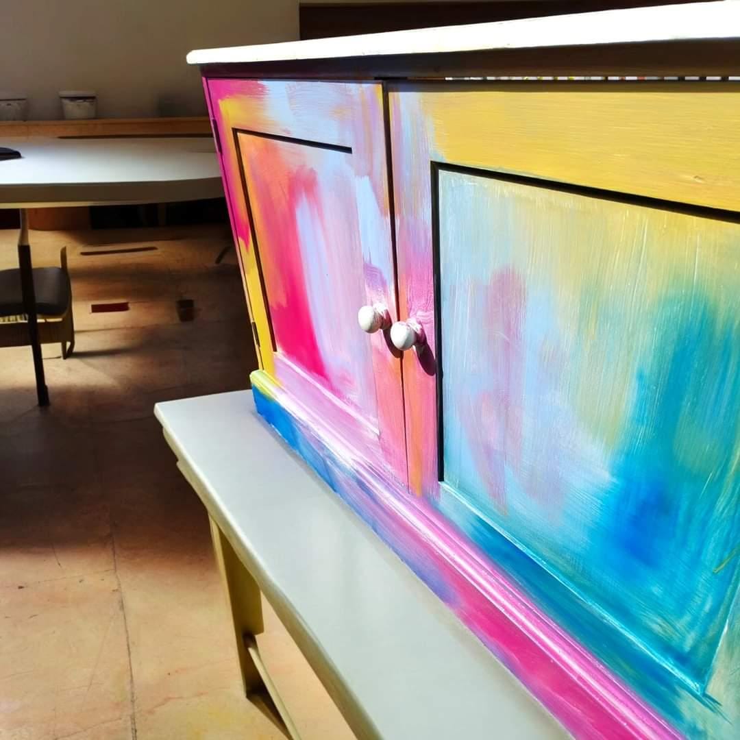 Colourful Sideboard Console Table, Hand Painted Wood Cupboard 2 Doors ...