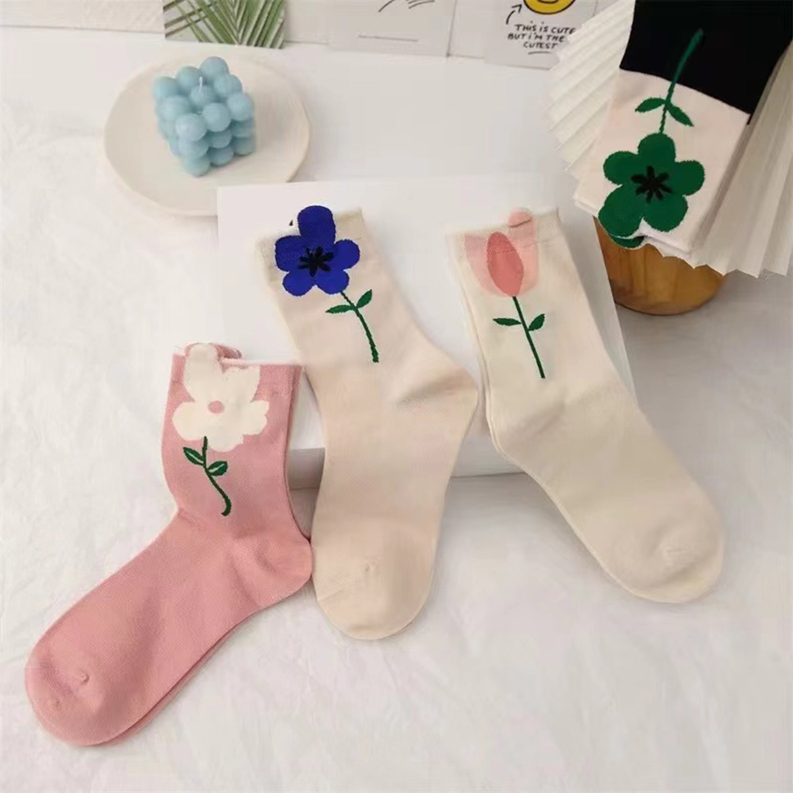 Vintage Floral Leaf Pattern Socks Flowers Socks Women Cotton - Etsy