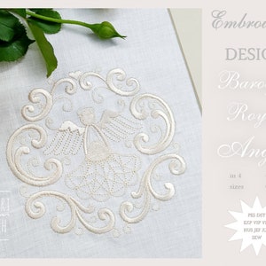 Machine Embroidery Design, Christening Royal Angel Baroque Scrolls, 4 ...