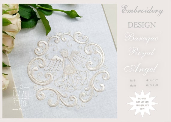 Machine Embroidery Design Christening Royal Angel Baroque - Etsy