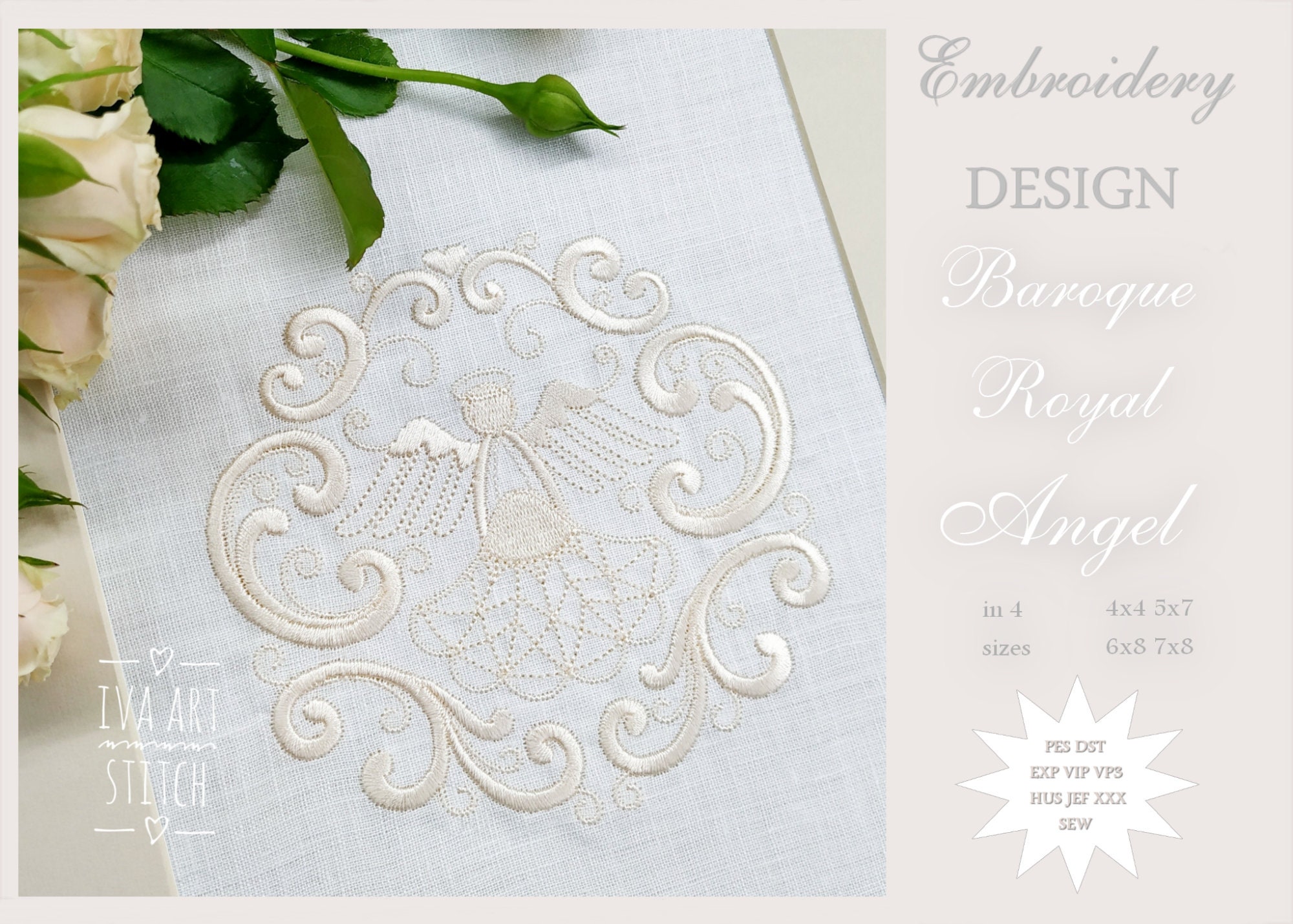 Machine Embroidery Design Christening Royal Angel Baroque - Etsy