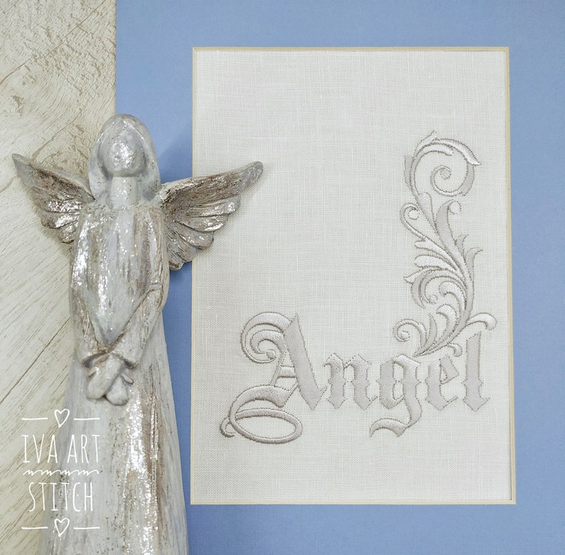 3 Sizes Machine Embroidery Design Angel Scrolls Lettering | Etsy