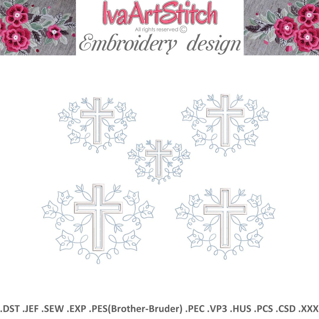 Machine Embroidery Design Traditional Cross Satin Сolumn Сontour and ...