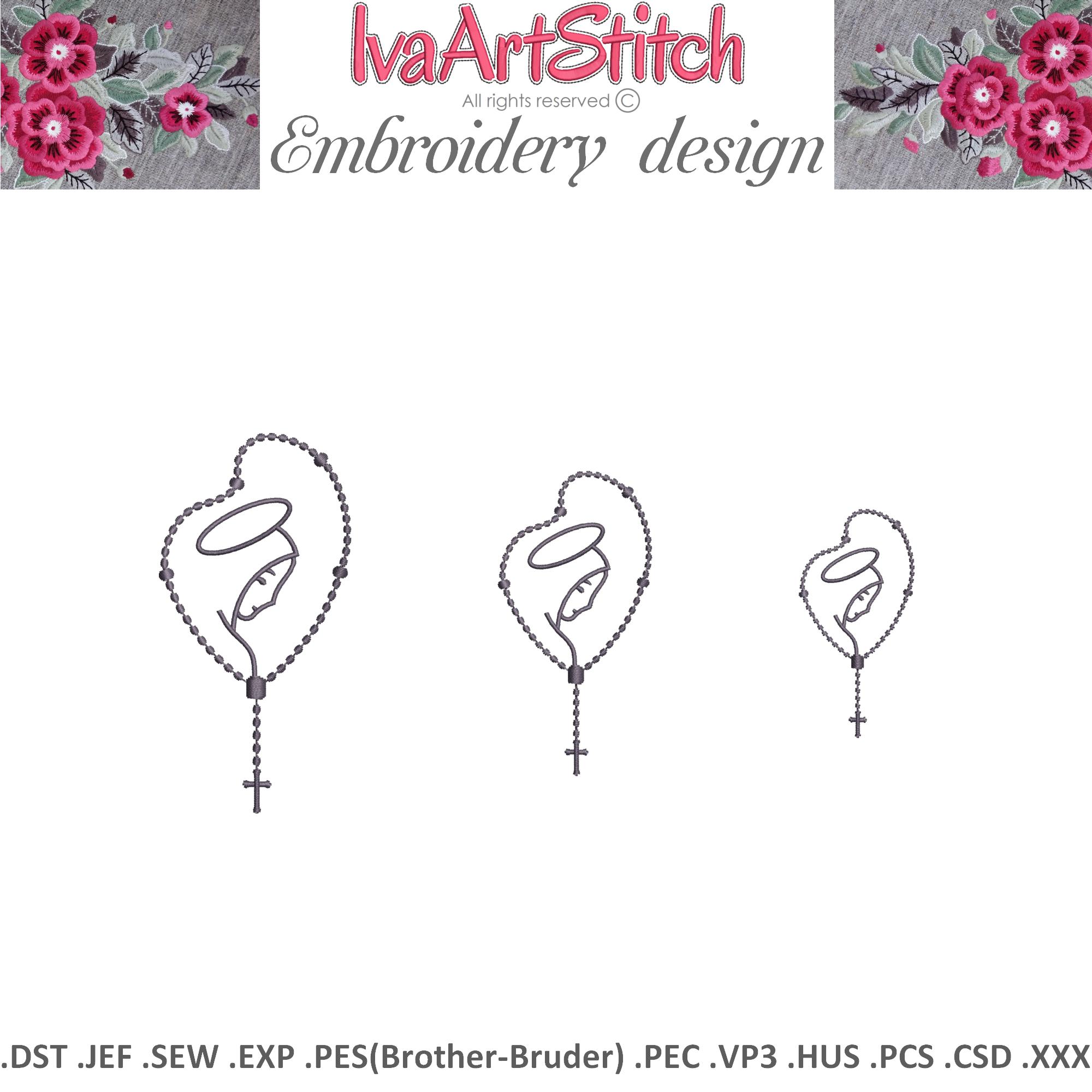 Catholic Rosary Virgin Mary Machine Embroidery Design in 3 Sizes ...
