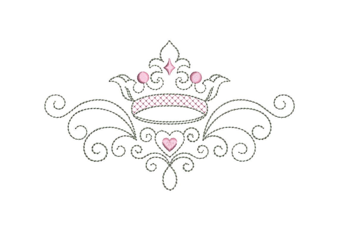 6 Sizes, Machine Embroidery Design, Crown&scrolls Outline, Gold\silver ...