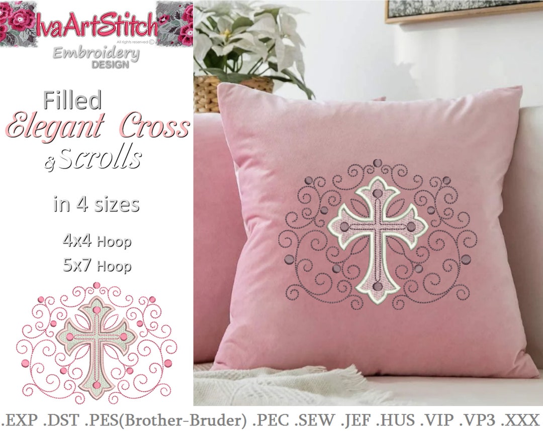 Machine Embroidery Design Filled Elegant Cross and Scrolls Lines 4 ...