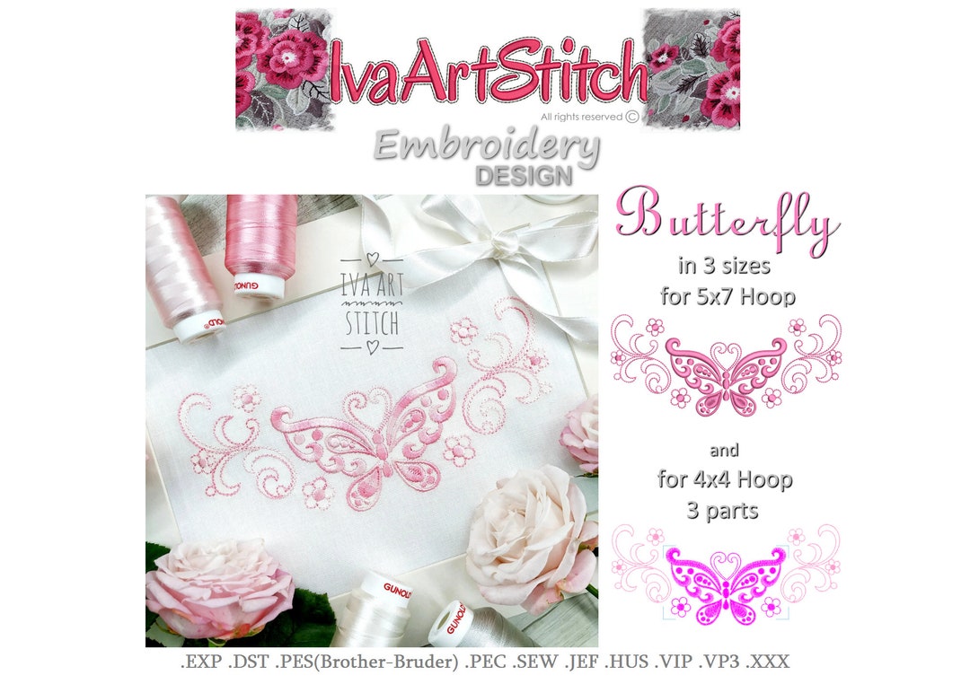Machine Embroidery Design Butterfly Scrolls Redwork 3 Sizes File ...