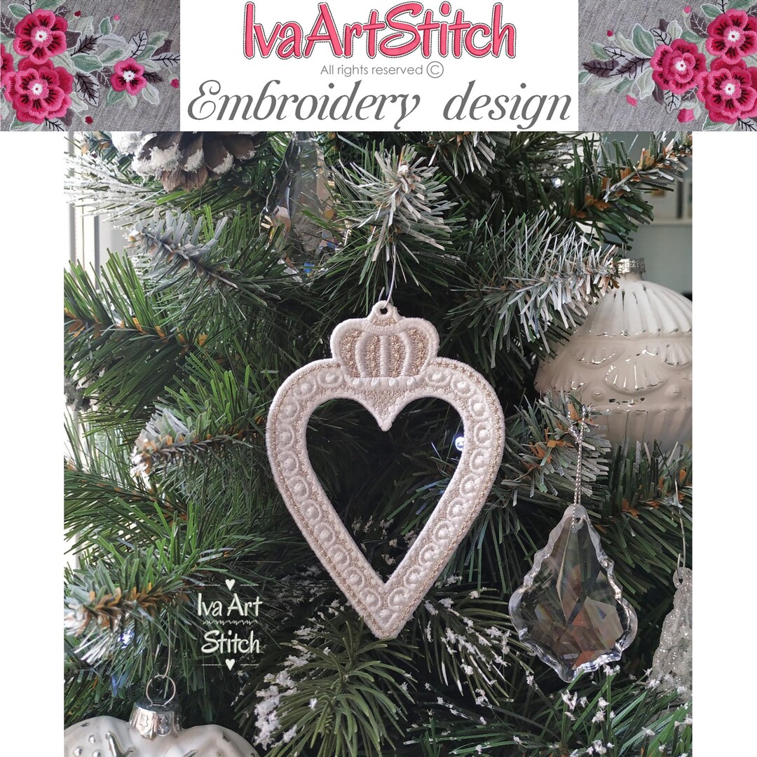 FSL Victorian Heart Crown Embroidery Design: Christmas Ornament ...