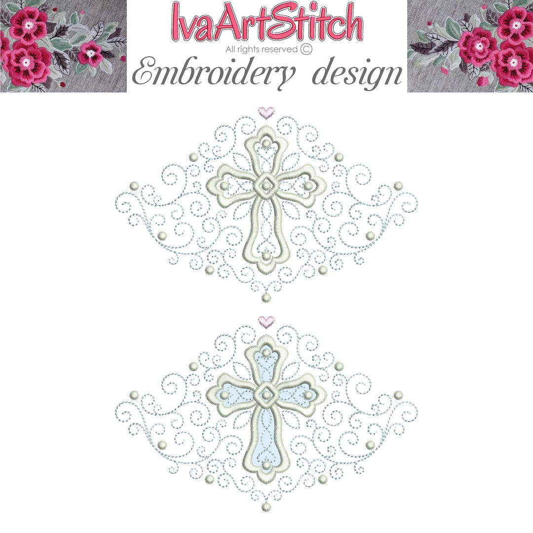 Machine Embroidery Design Applique Baptism Christening Cross 3 Sizes ...