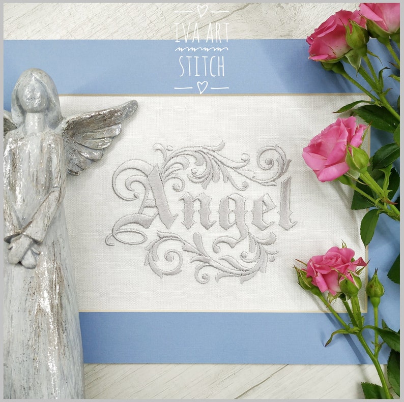 4 Sizes Machine Embroidery Design Angel Scrolls Lettering - Etsy
