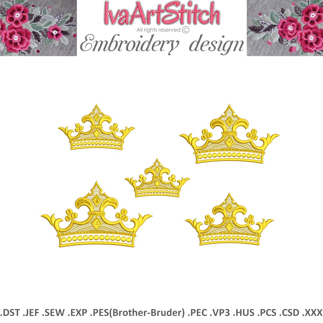 Machine Embroidery Design Gold Royal Crown 5 Sizes File Instant ...